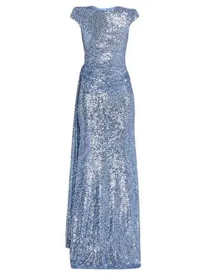 Naeem Khan Sequin Cap-sleeve Gown - Denim Blue