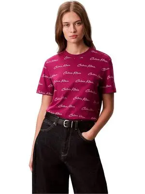 Calvin Klein Allover Script Logo Graphic Classic T-shirt - Fruity Sangria