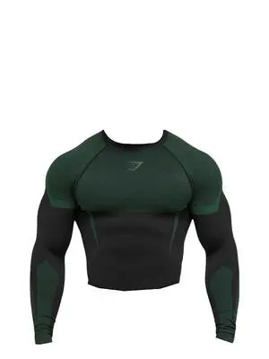 GYMSHARK Onyx 5.0 Seamless Longsleeve T-shirt - Black/lift Green