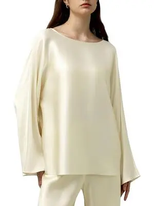 Lilysilk Silk Charmeuse Crewneck Top - Lily White