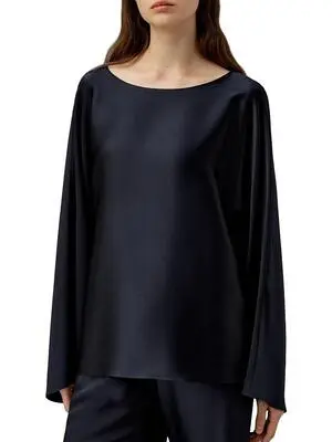 Lilysilk Silk Charmeuse Crewneck Top - Midnight Blue