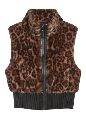 Jocelyn Faux Fur Bomber Vest - Brown Multi