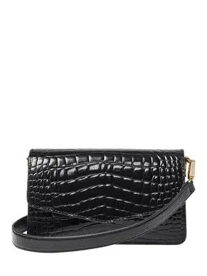 ASPINAL OF LONDON Leather Croc-embossed Eliza Clutch - Black