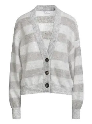 Brunello Cucinelli Mohair Wool-blend Striped Cardigan - Grey