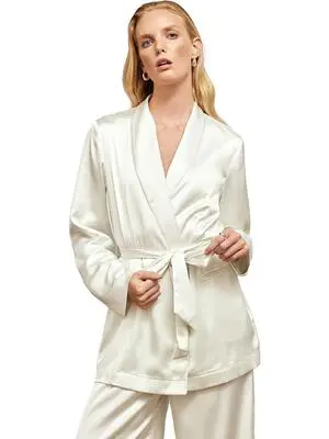 Carbon38 Satin Smoking Jacket Ivory