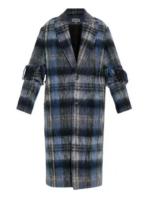 Loewe Wool & Mohair Blend Checked Coat - Blue