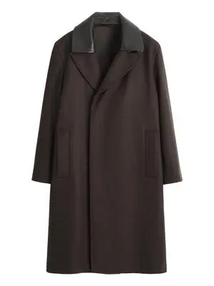 Cos Leather-collar Wool Long Coat - Brown