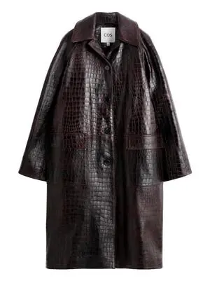Cos Croc-embossed Leather Long Coat - Brown