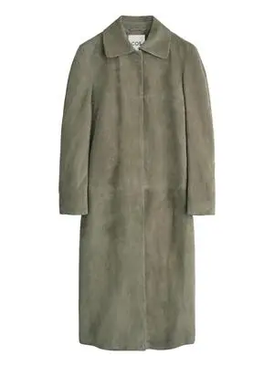 Cos Collared Suede Long Coat - Green