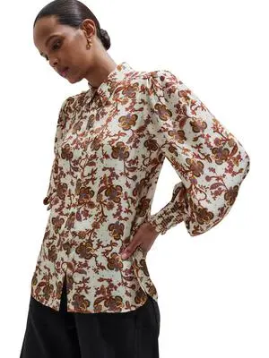 ME+EM Silk Ornate Floral Paisley Print Blouse - Light Cream Multi