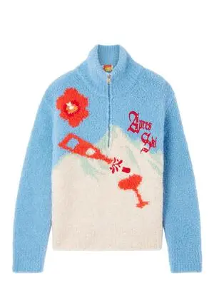 WE NORWEGIANS Markarian Embroidered Bouclé Half-zip Sweater - Light Blue