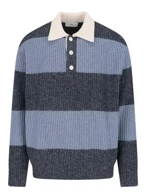 DUNST Wool Blend Striped Sweater - Blue