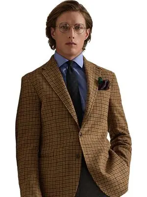 Ralph Lauren Polo Tailored Fit Plaid Tweed Sport Coat - Camel Sage Brown Multi