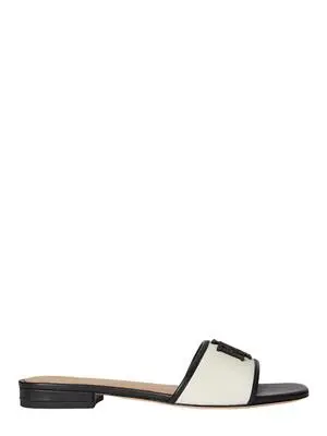Ralph Lauren Everley Leather-trim Canvas Slide Sandal - Natural/black