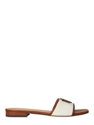 Ralph Lauren Everley Leather-trim Canvas Slide Sandal - Natural/lauren Tan