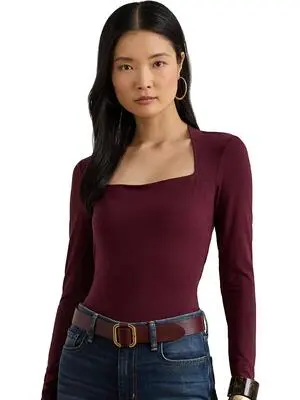 Ralph Lauren Stretch Jersey Square-neck Top - Dark Garnet