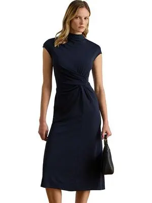 Ralph Lauren Twist-front Jersey Mockneck Sheath Dress - Lauren Navy