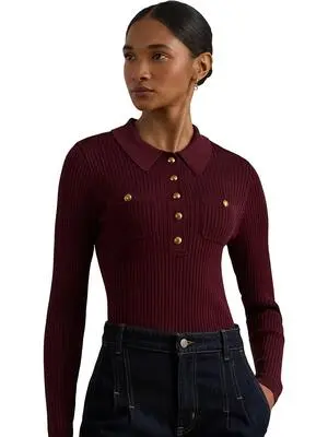 Ralph Lauren Rib-knit Long-sleeve Polo Sweater - Dark Garnet