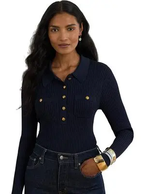 Ralph Lauren Rib-knit Long-sleeve Polo Sweater - Lauren Navy