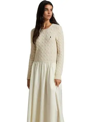 Ralph Lauren Cable-knit Poplin Dress - Authentic Cream