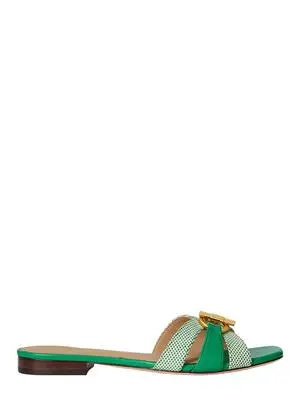 Ralph Lauren Blaike Cross-dyed Canvas Slide Sandal - Natural/dark Green/topaz