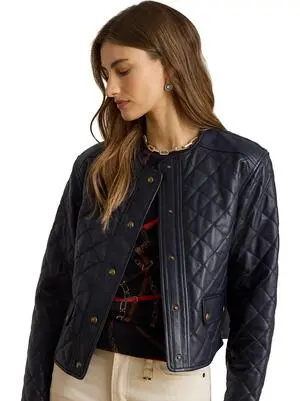 Ralph Lauren Diamond-quilted Lambskin Cropped Jacket - Lauren Navy