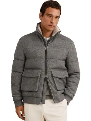 REISS Faux-fur Collar Quilted Puffer Jacket - Grey