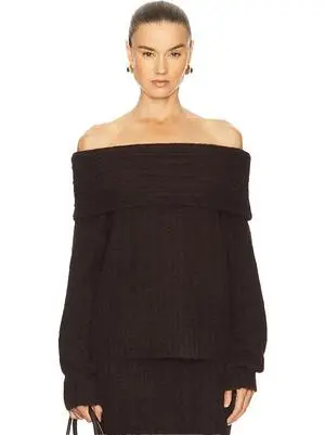 Line & Dot Ophelie Off-the-shoulder Sweater - Chocolate