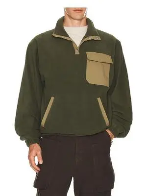 RHYTHM Floresta Quarter Snap Button Fleece Sweatshirt - Dark Green
