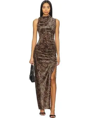 Good American Velvet High Neck Maxi Dress - Mini Lucky Leopard