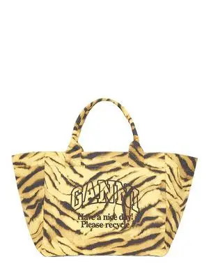 GANNI Xxl Pocket Print Shopper Tote Bag - Khaki