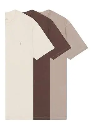 ALLSAINTS Brace Crew Neck 3 Pack Tee In Neutral - Grey  Ganache  & Brown