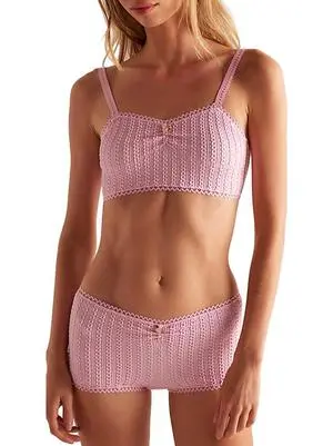 Free People Ella Cable Knit Seamless Shorties Icing Pink