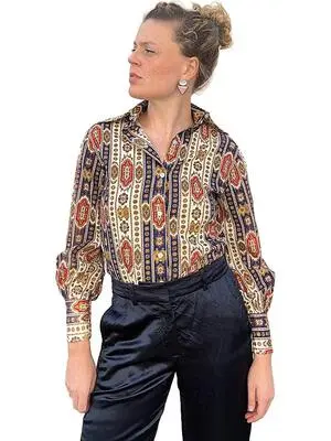 THE CURATORIAL DEPT. Vintage Bohemian Print Button-down Blouse - Brown Motif