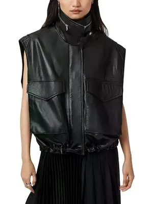 ALLSAINTS Clay Funnel-neck Leather Gilet - Black