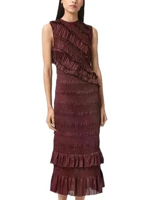 ALLSAINTS Nyla Ruffled Midi Dress - Red