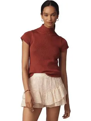 Maeve Cotton Mock-neck Sweater Tee - Red Dahlia