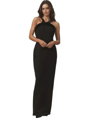 SHOSHANNA Midnight Gala Velvet Bow Maxi Dress