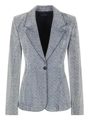 Emporio Armani Single-breasted Blazer In Flocked Denim - Black / White / Pink / Gray