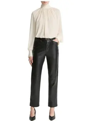 Vince Leather Straight-leg Trouser - Black