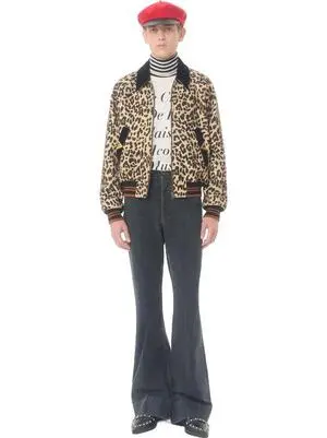 Valentino Garavani Wool Bomber Jacket With Vgold Detail - Animal Print / Black / Brown / Multicolor