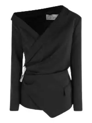 Arakii Asymmetric Merino Wool Blazer - Dark Grey