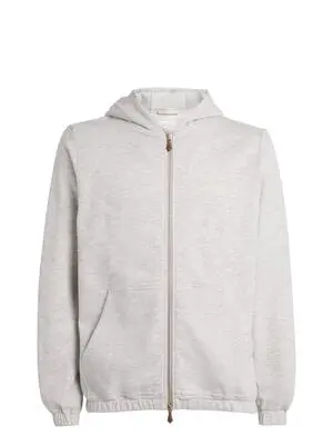Eleventy Cotton-blend Zip-up Hoodie - Grey