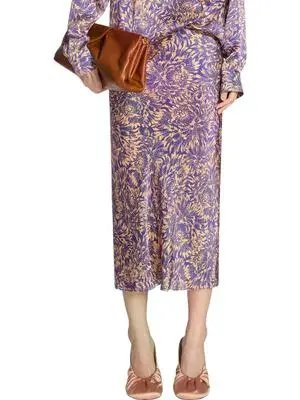 Dries Van Noten Printed Silk Midi Skirt - Purple