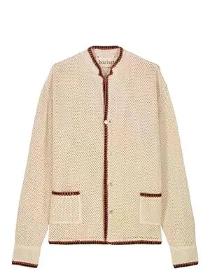 BAZISZT Side-pockets Contrasting-trim Cardigan - Neutrals