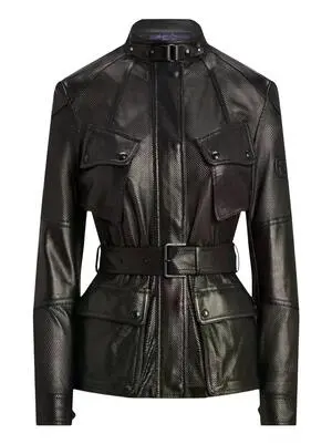 Ralph Lauren Belted Leather Jacket With Pockets - Black