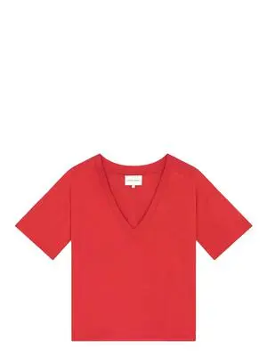 Loulou De Saison Short Sleeve V-Neck T-Shirt Red