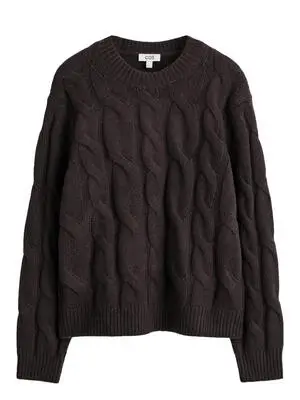 Cos Cable-knit Wool Crew-neck Sweater - Brown