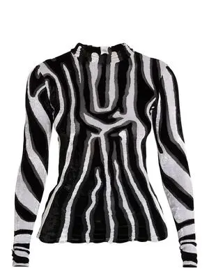 Balmain Zebra Velvet Burnout Long-sleeve Top - Blk/white