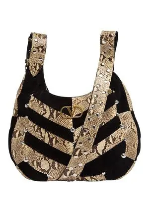 Valentino Garavani Patchwork Suede And Python Hobo Bag - Naturale Nero